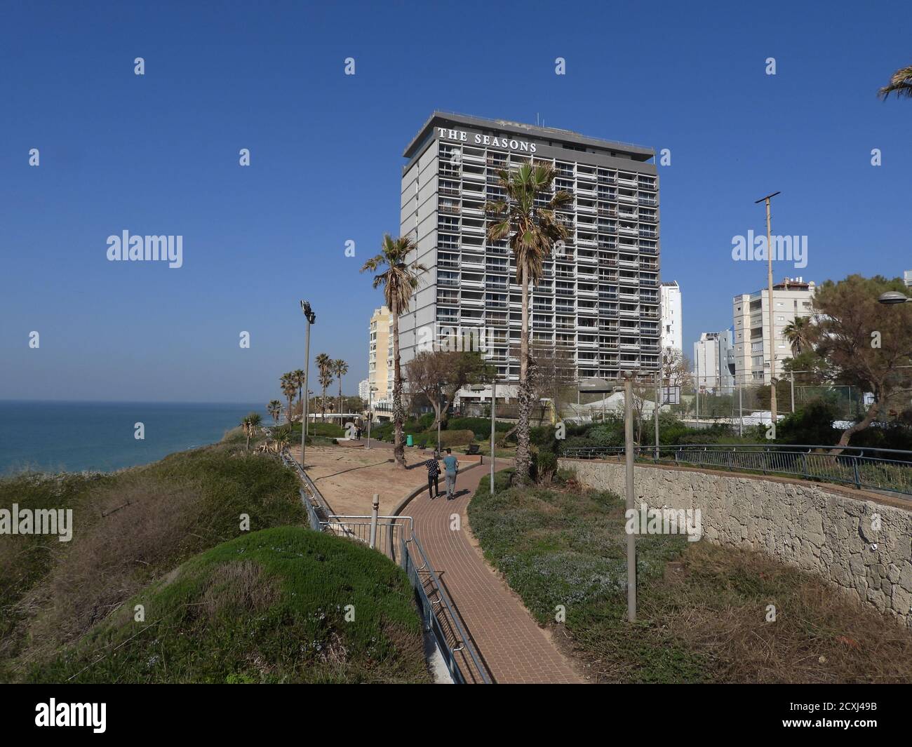 Israel, Sharon Region, Netanya coastal Promenade on the cliff ...