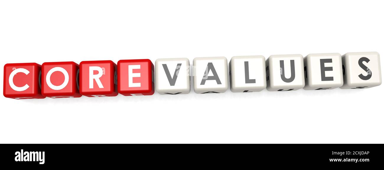 Core values word concept on cube block isolated, 3d rendering Stock ...