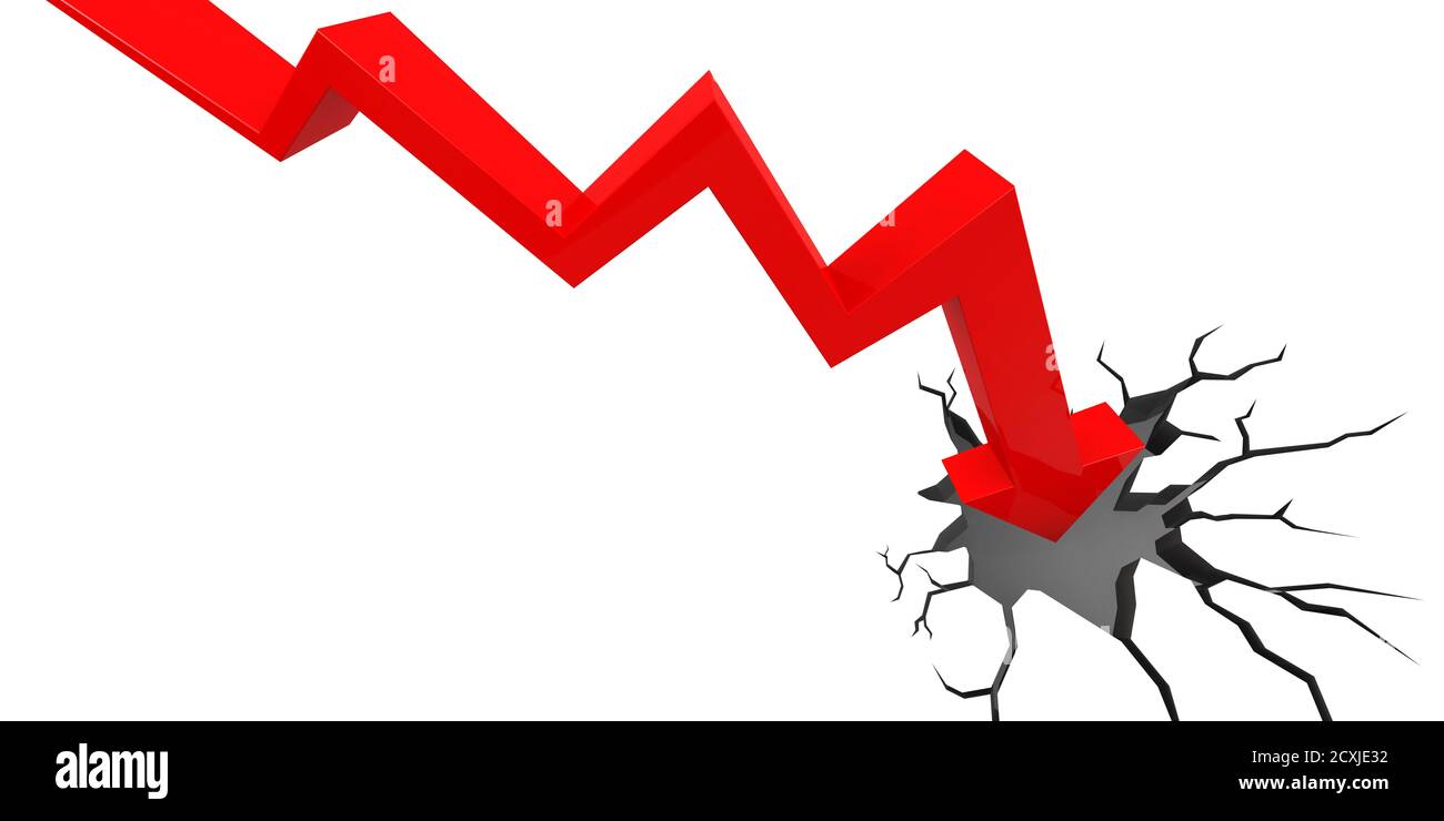 Market crash with red arrow fall into crack ground, 3D rendering Stock ...