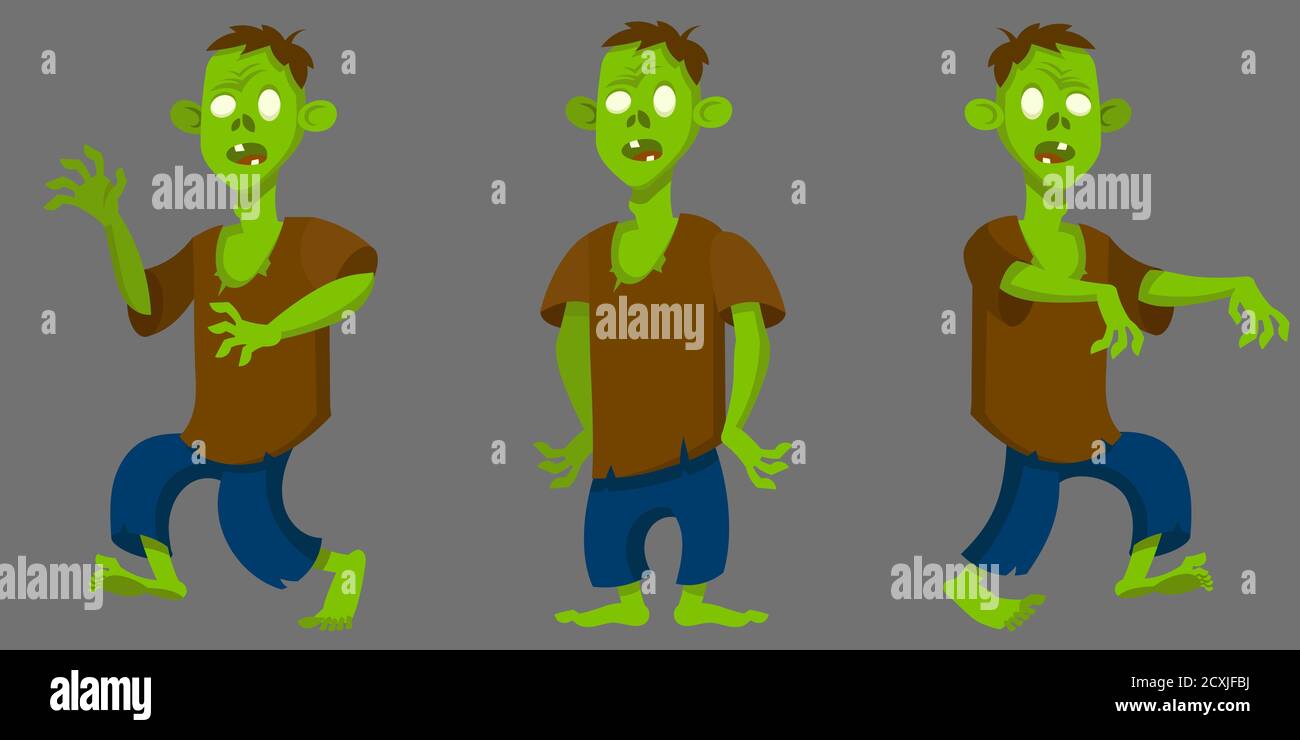 Zombie in different poses. Halloween character in cartoon style Stock ...