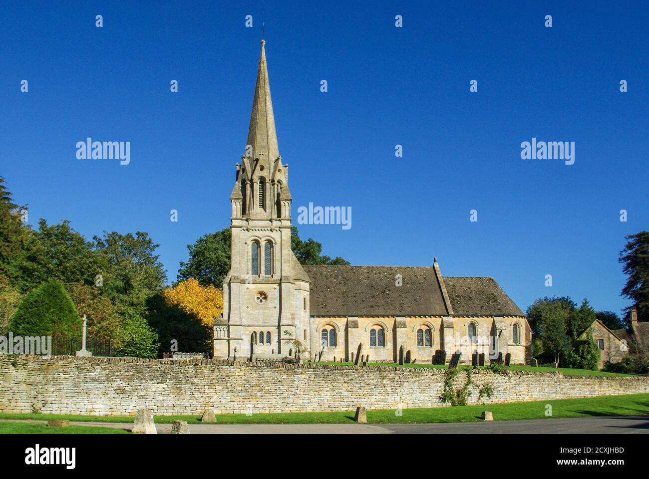 Parish church of St Mary rebuilt in 1861 in the neo-Norman Gothic style ...