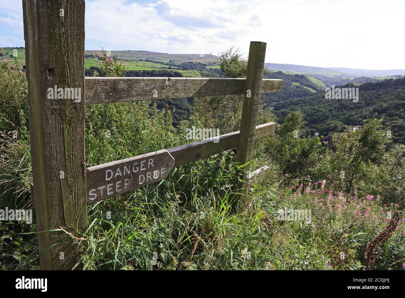 Warning sign of steep drop hi-res stock photography and images - Alamy