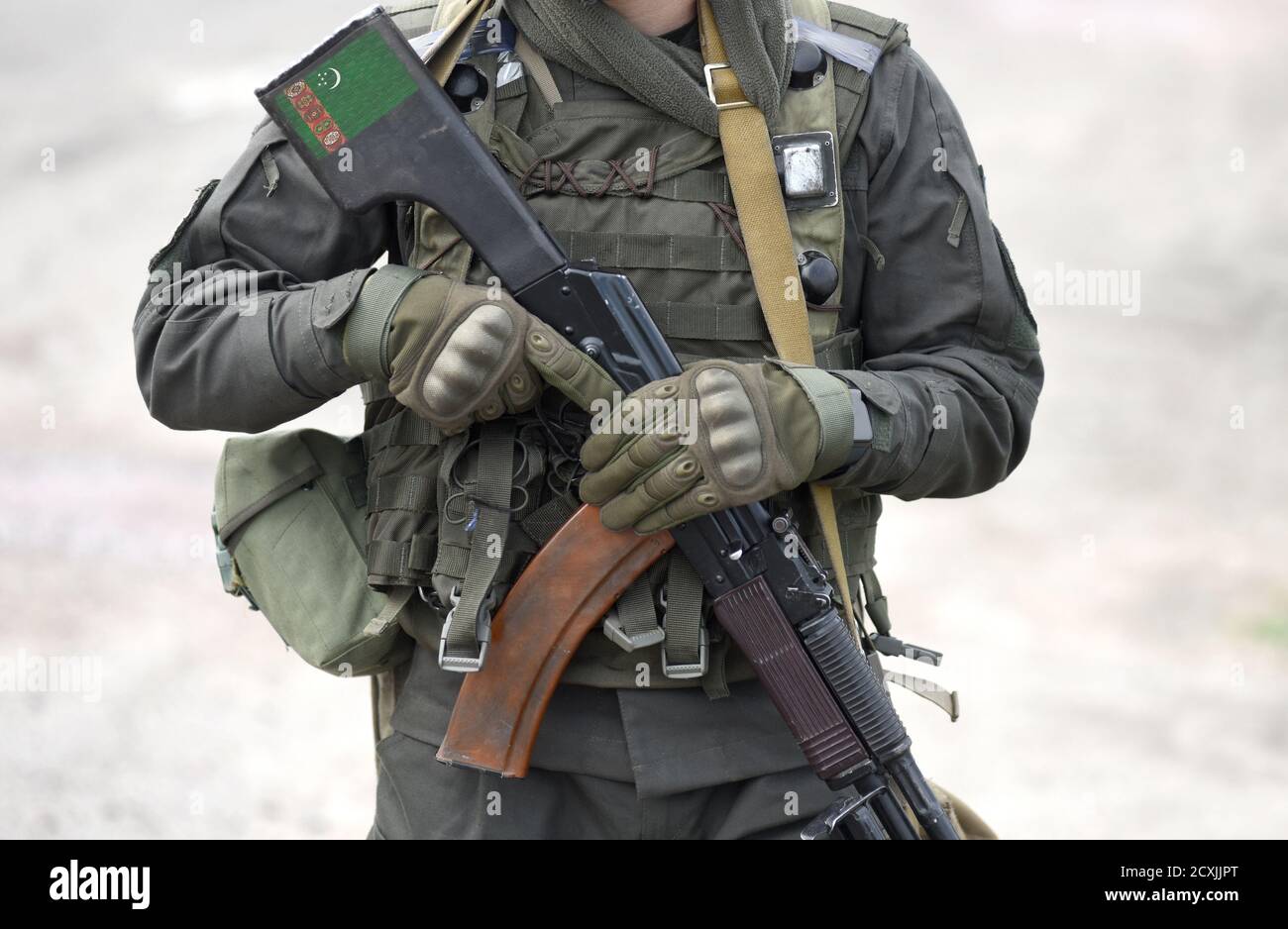Flag of Turkmenistan on assault rifle butt. Military, army, armed ...