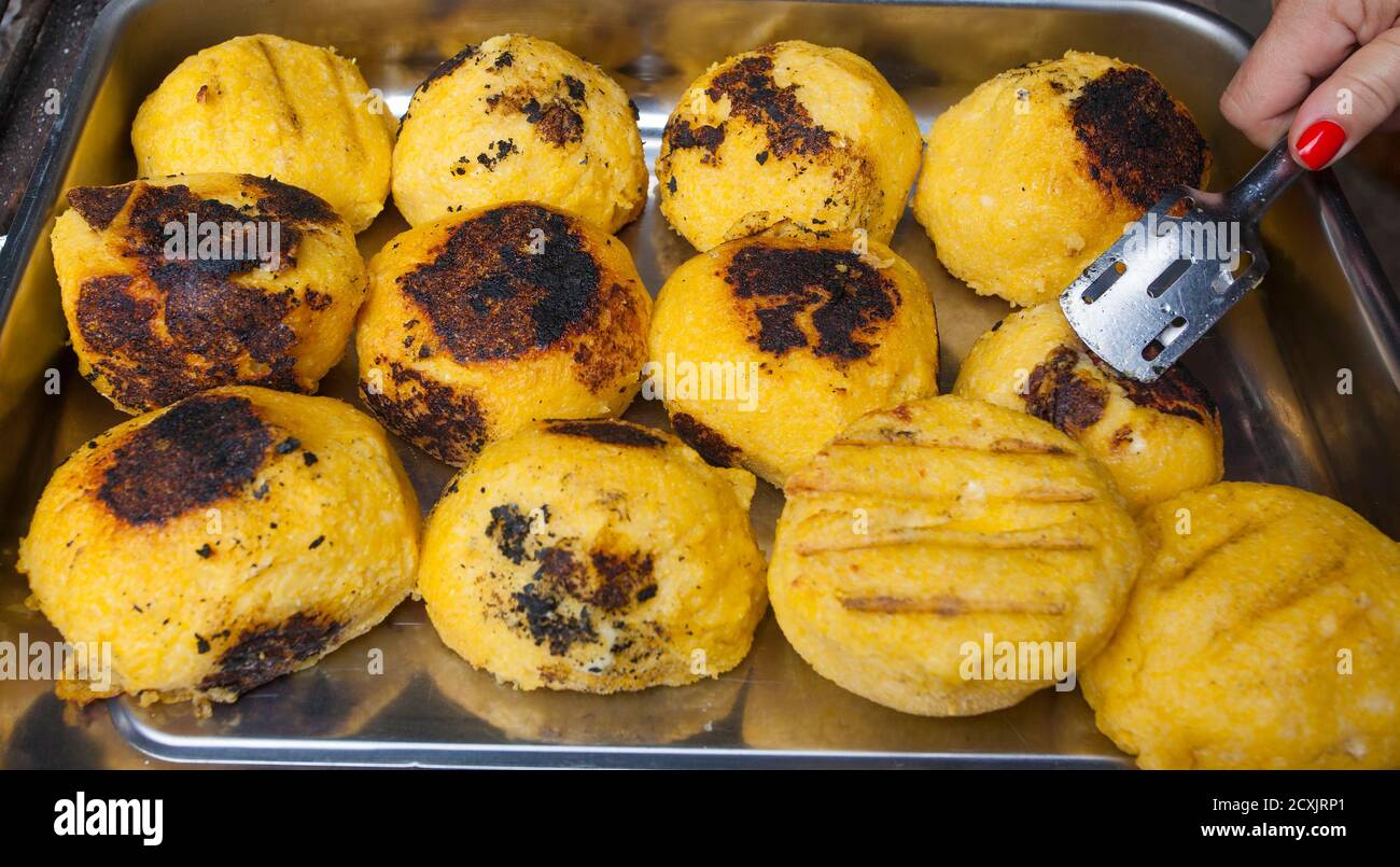 grill bulz. Romanian traditional food from grilled polenta filled with ...