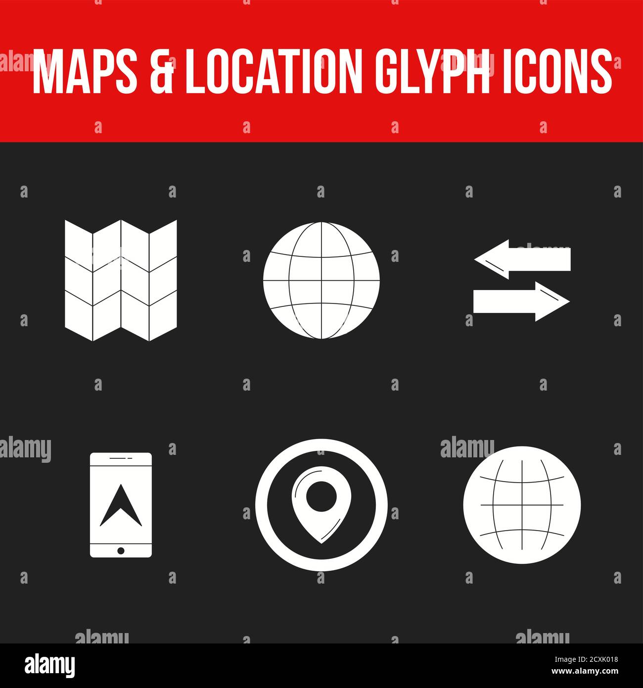 Unique set of maps & location 6 glyph icons Stock Vector Image & Art ...