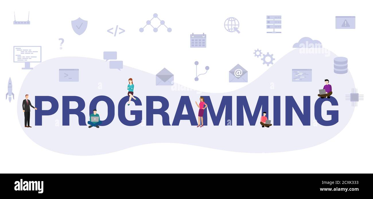 programming concept with modern big text or word and people with icon ...