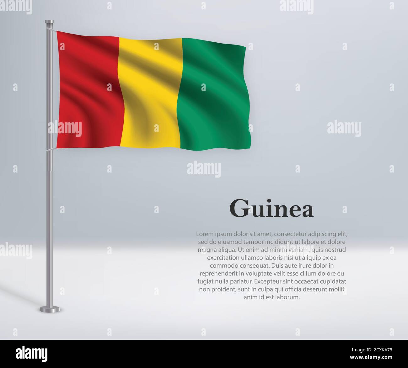 Waving flag of Guinea on flagpole. Template for independence day Stock ...