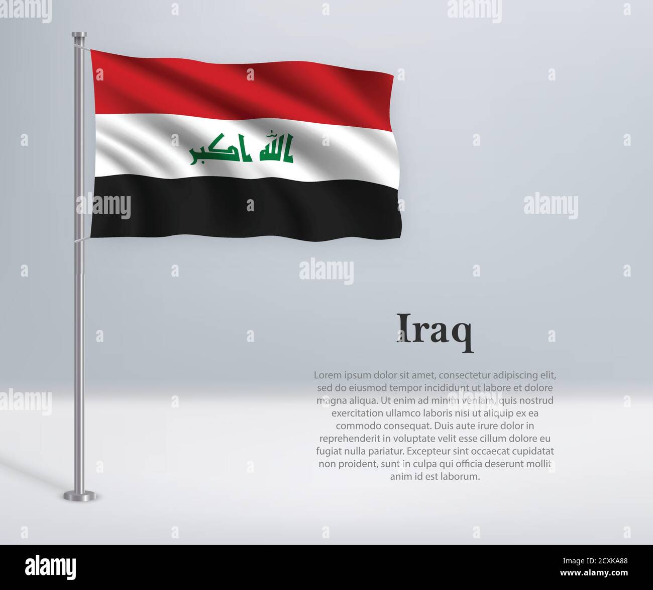 Waving flag of Iraq on flagpole. Template for independence day Stock ...