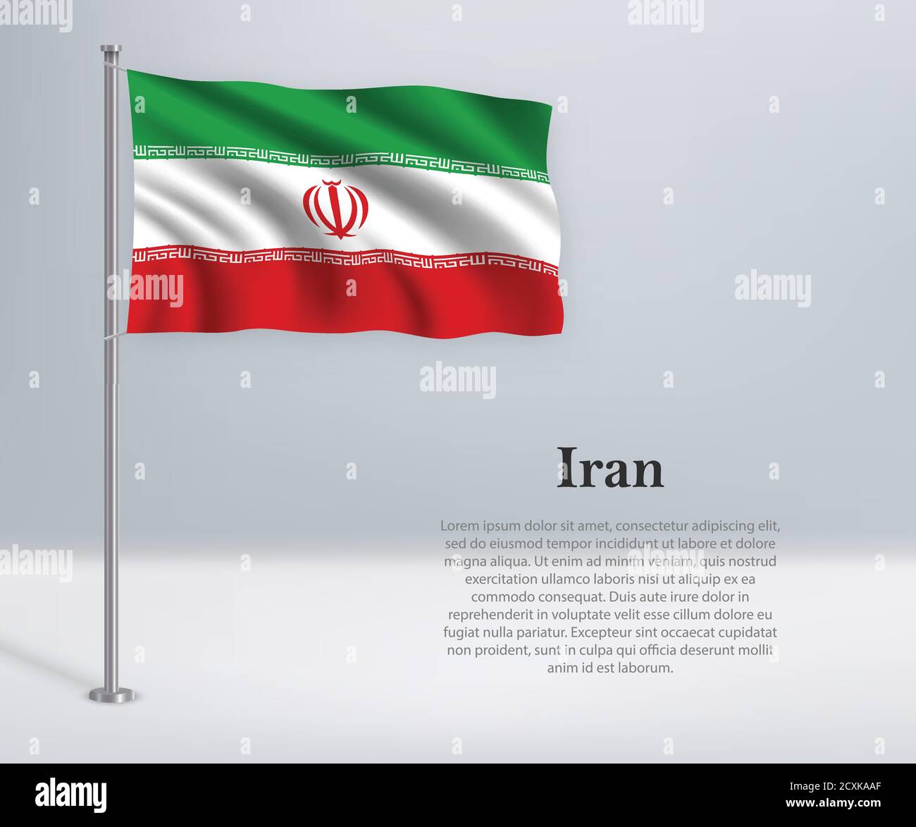 Waving flag of Iran on flagpole. Template for independence day Stock ...