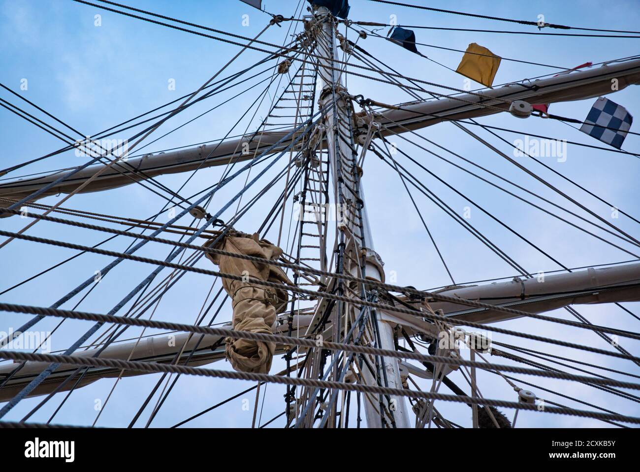 Vintage sailing ship mast ropes and tackle, Tall ship rigging mast ...