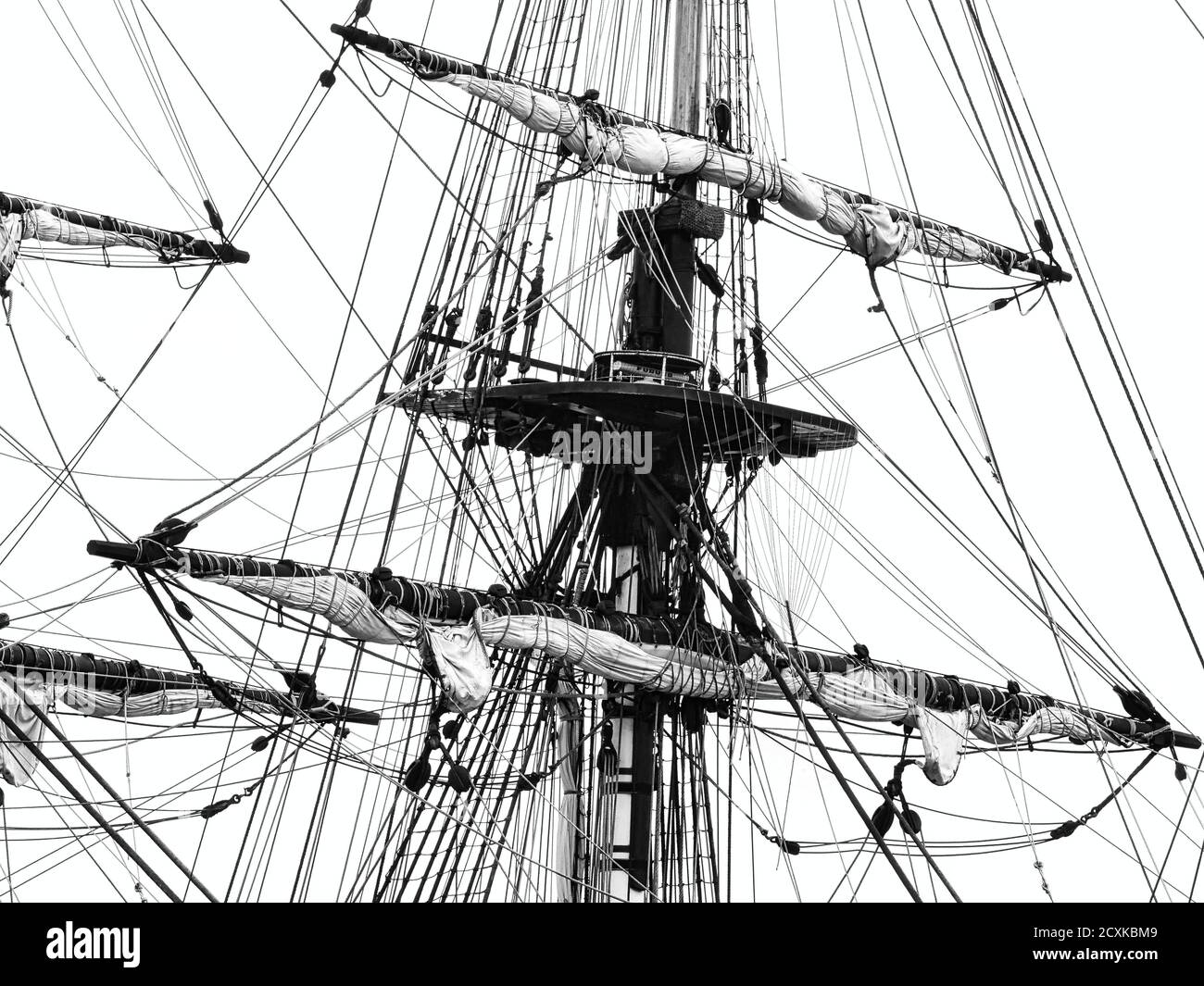 Vintage sailing ship mast ropes and tackle, Tall ship rigging mast ...