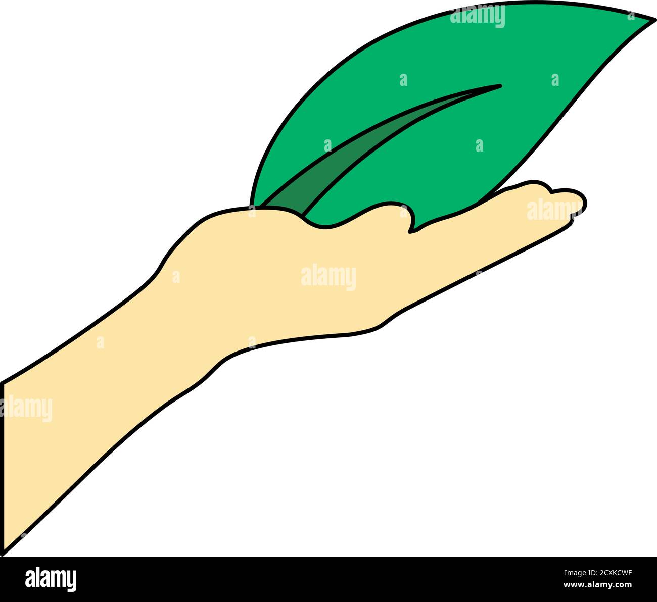 Hand Holding Leaf Icon. Outline With Color Fill Design. Vector ...