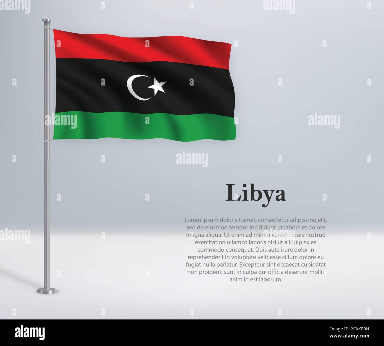 Waving flag of Libya on flagpole. Template for independence day Stock ...