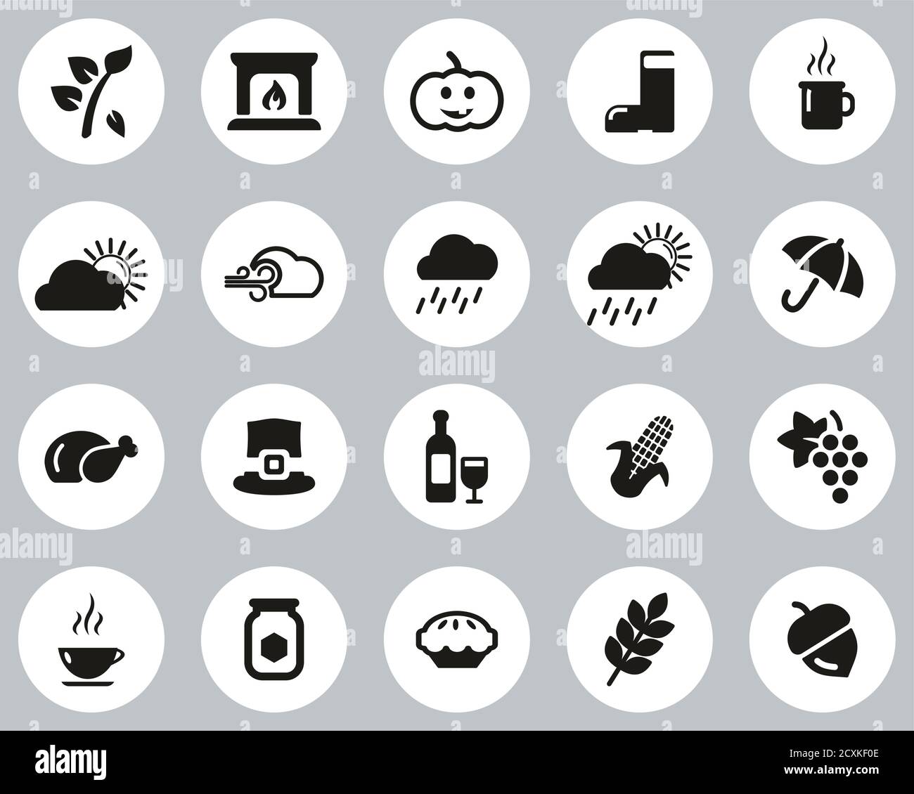 Autumn Or Fall Icons Black & White Flat Design Circle Set Big Stock ...