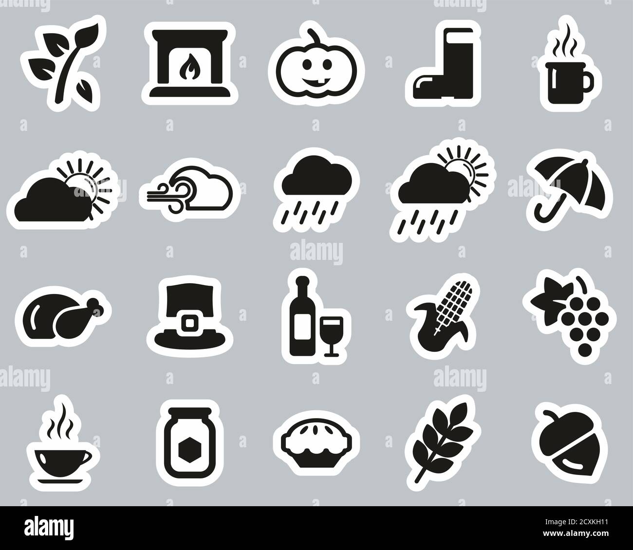 Autumn Or Fall Icons Black & White Sticker Set Big Stock Vector Image ...