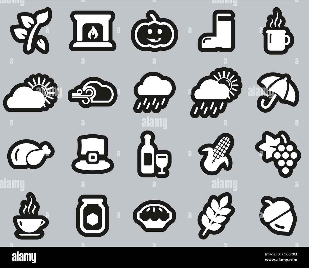 Autumn Or Fall Icons White On Black Sticker Set Big Stock Vector Image ...