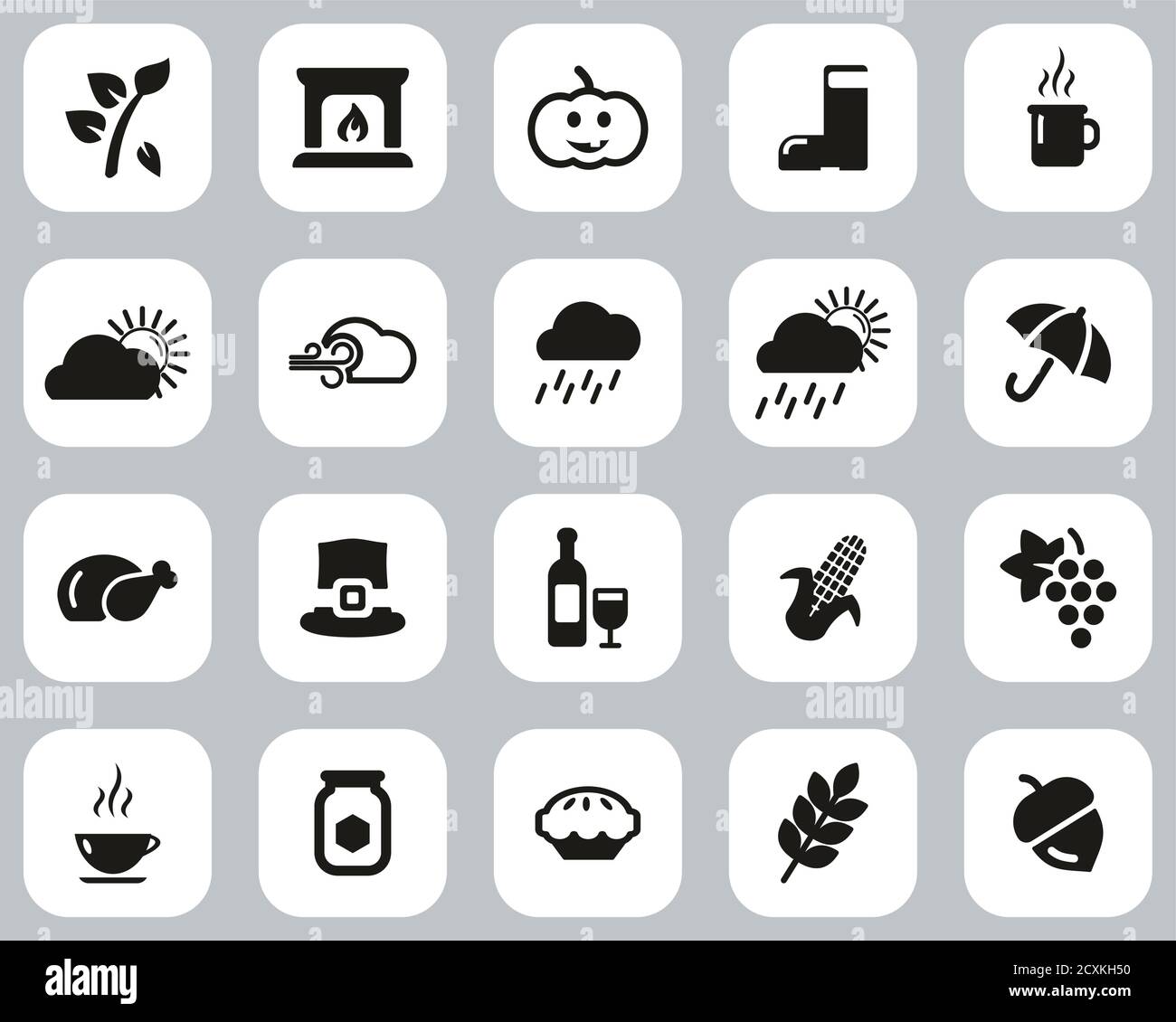 Autumn Or Fall Icons Black & White Flat Design Set Big Stock Vector ...