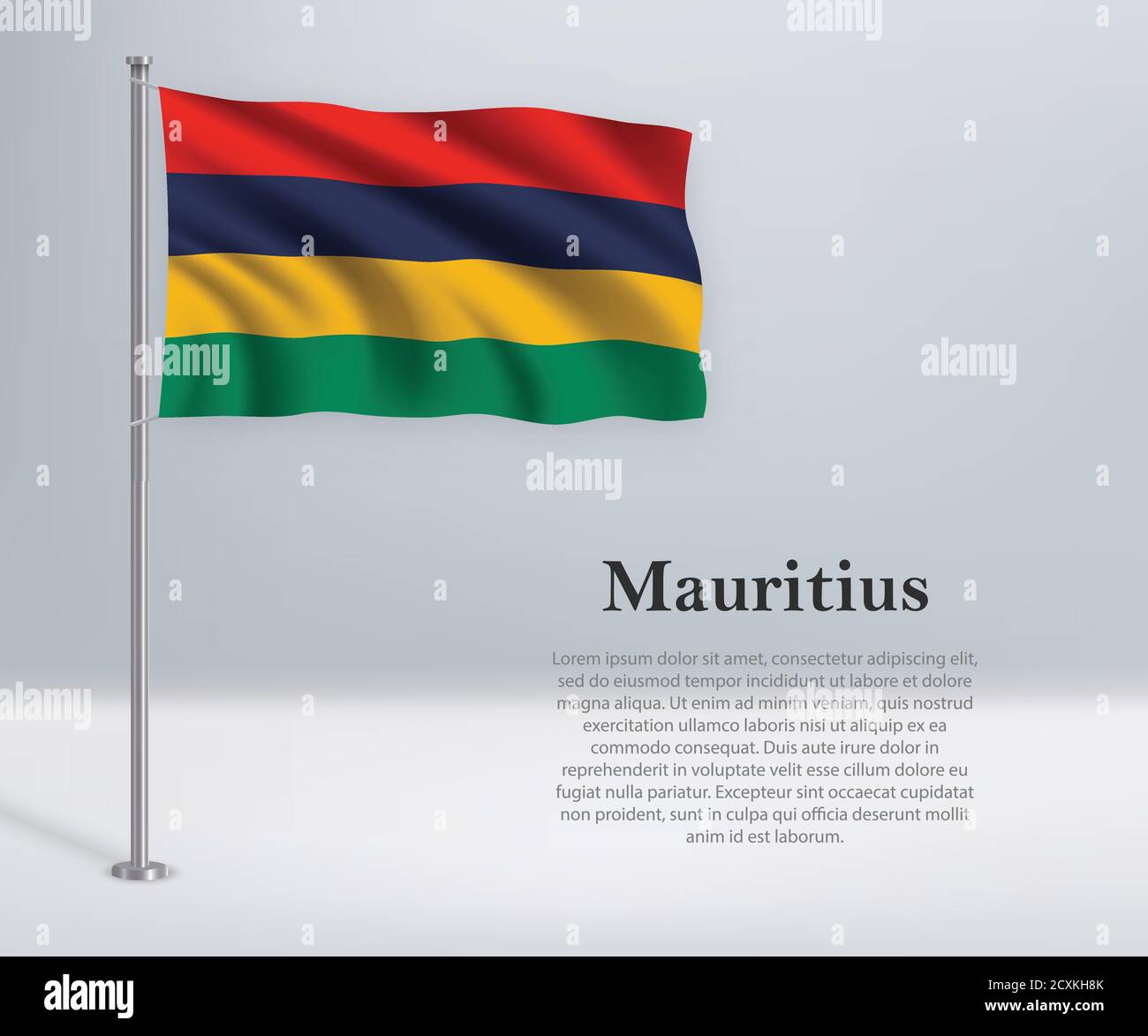 Waving flag of Mauritius on flagpole. Template for independence Stock ...