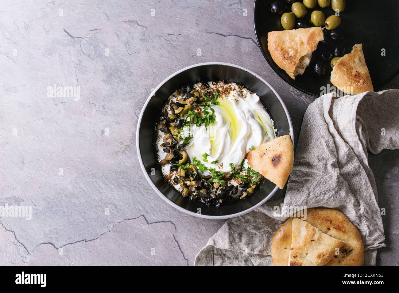 Labneh in bowl overhead hi-res stock photography and images - Alamy