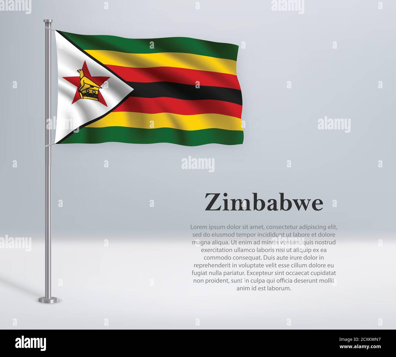 Waving flag of Zimbabwe on flagpole. Template for independence d Stock ...