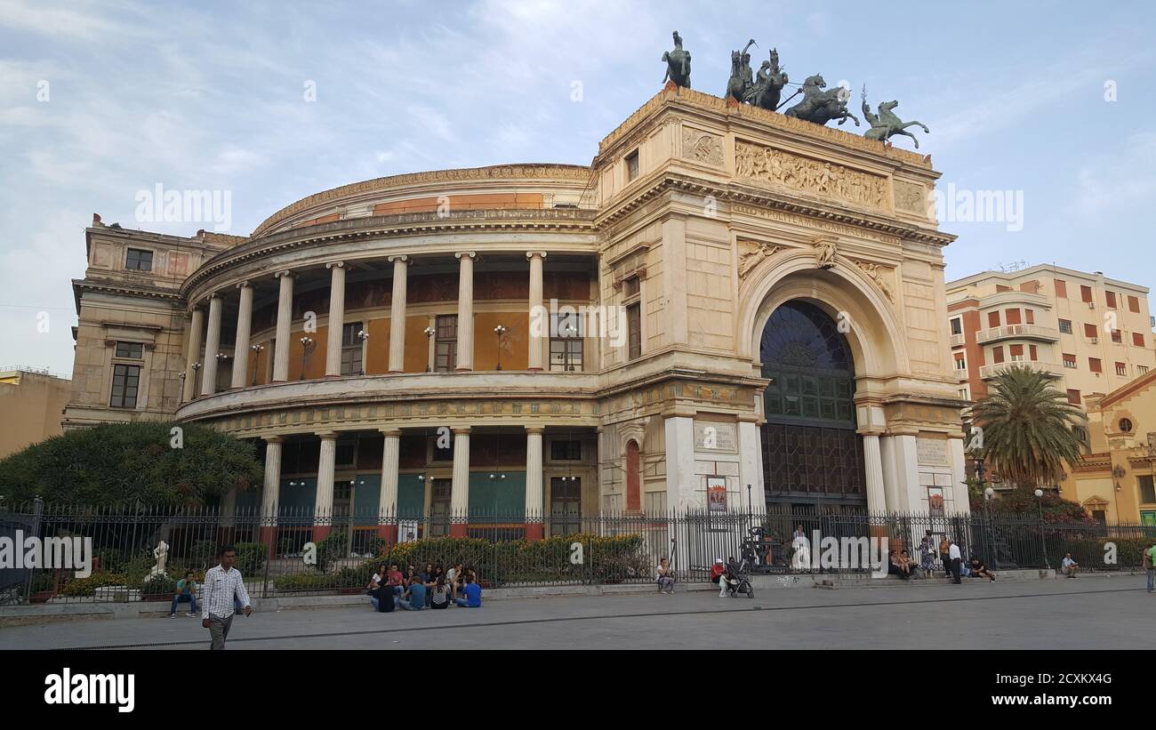 politeama garibaldi theater in palermo in beautiful illuminated evening ...