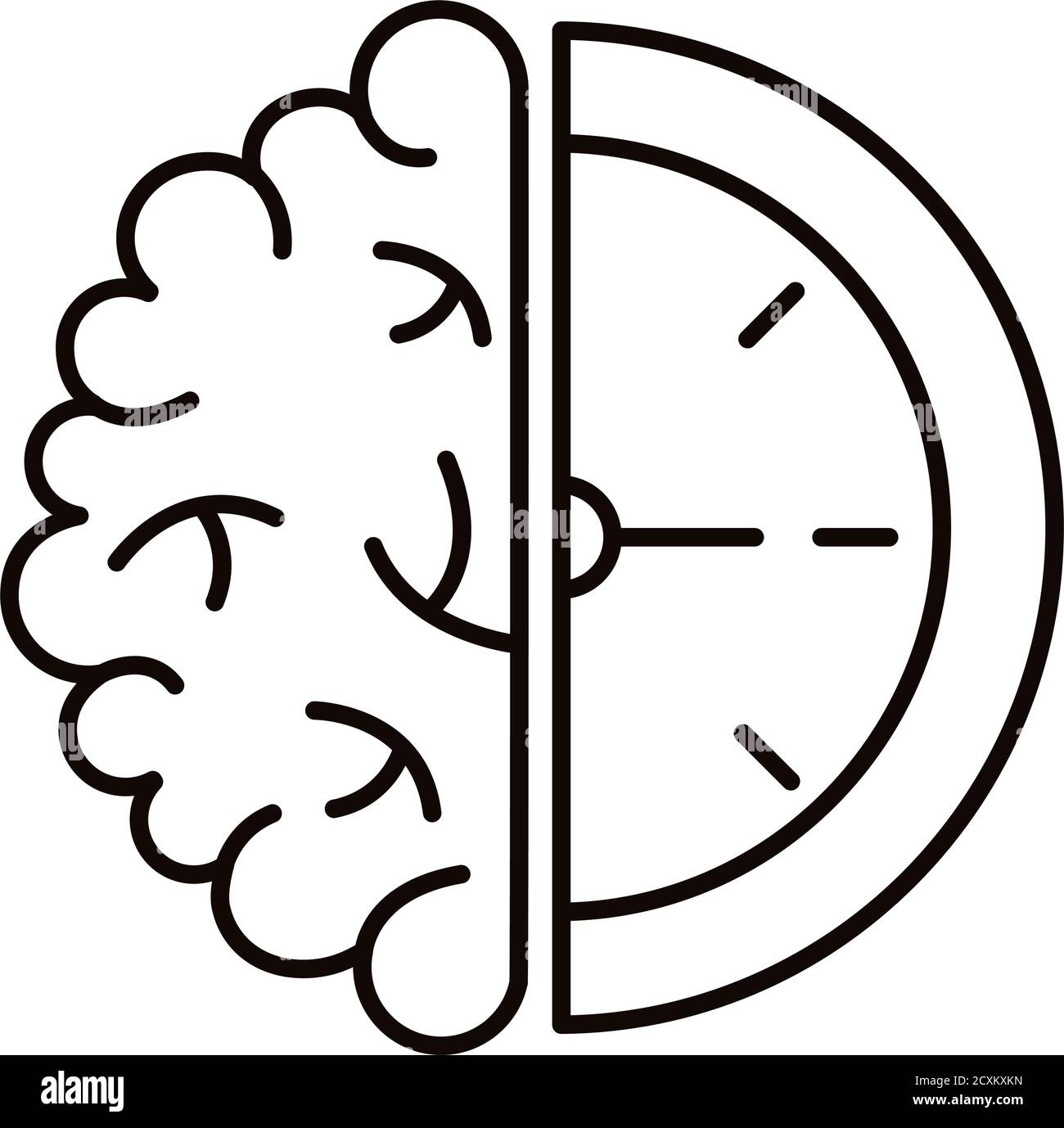 brain human with time clock line style icon vector illustration design ...