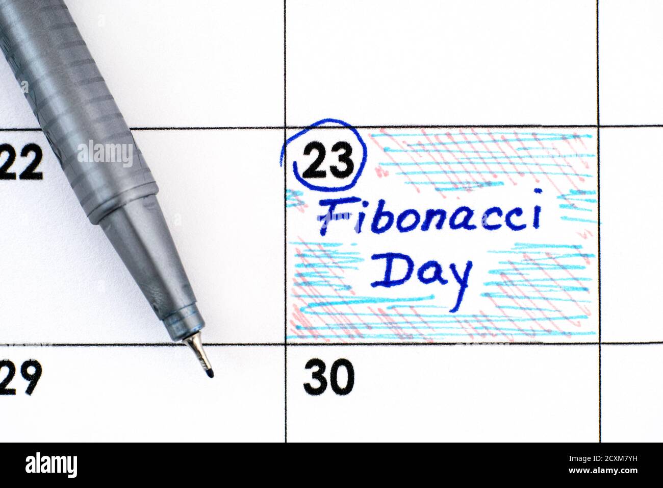 Reminder Fibonacci Day in calendar with pen. November 23 Stock Photo ...