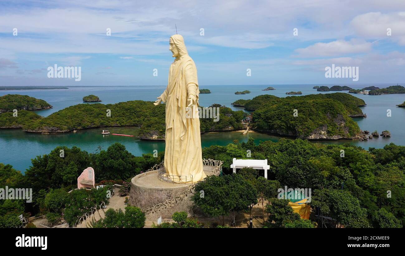 Statue of Jesus Christ on Pilgrimage island in Hundred Islands National ...