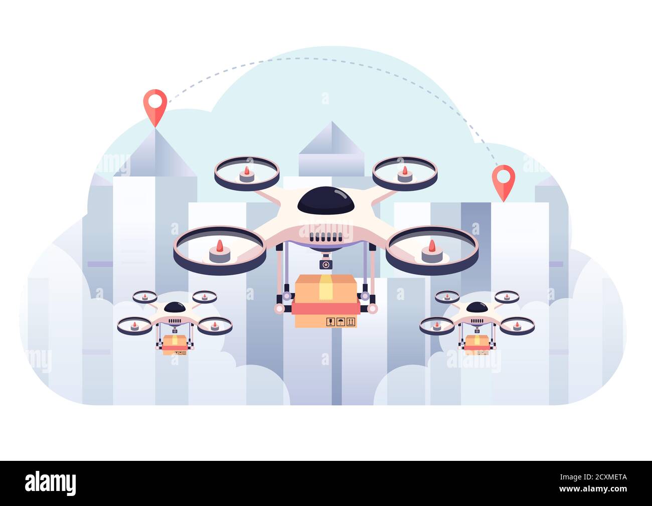 Drone Delivery The Package on City Background. Drone Delivery Business ...