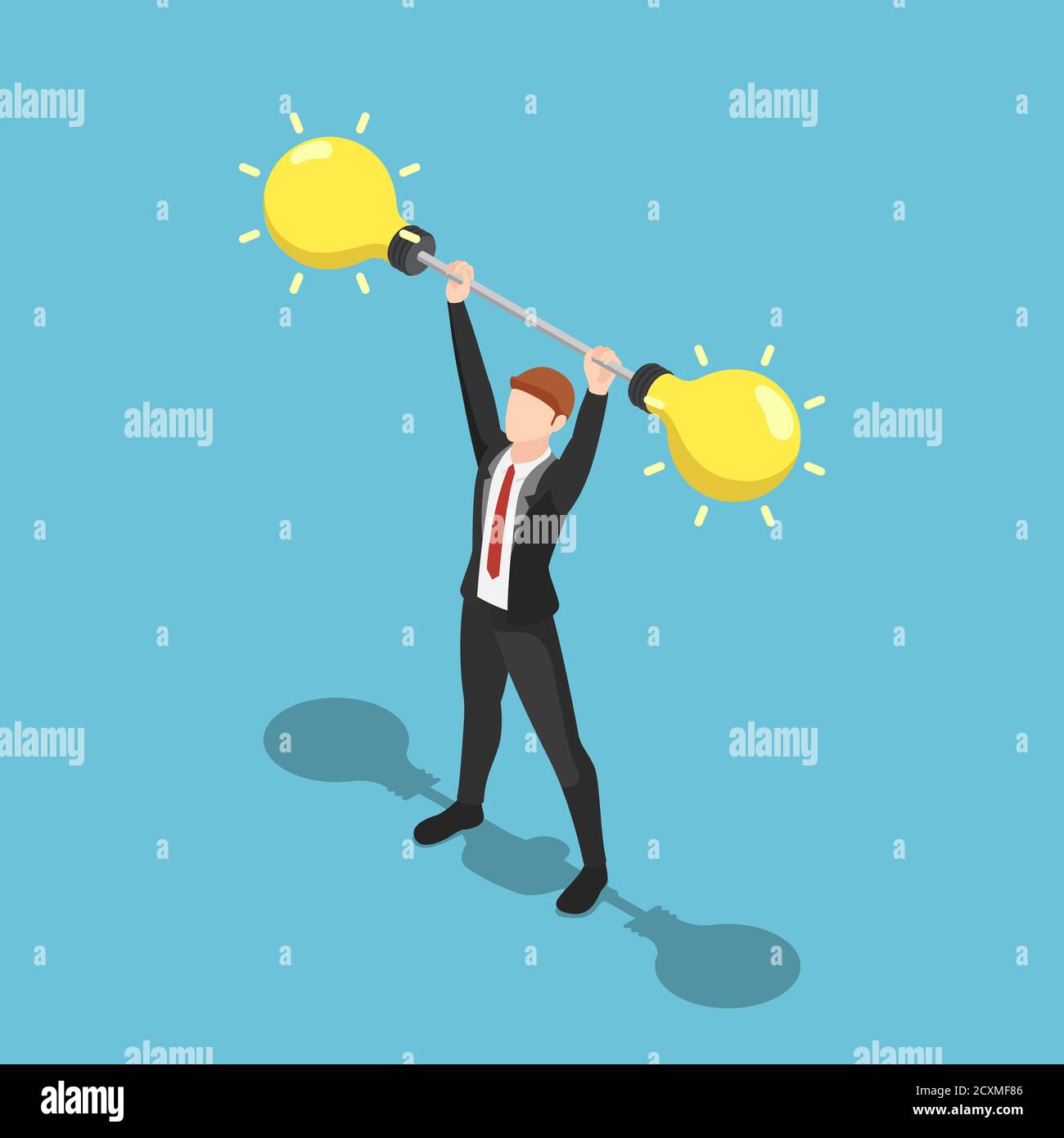 Flat 3d isometric businessman lift idea barbell weight up. Business ...