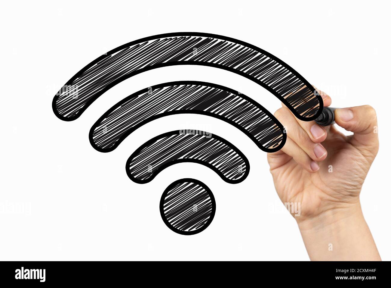 Wi-Fi sign. Doodle on a whiteboard, written with black marker in a hand ...