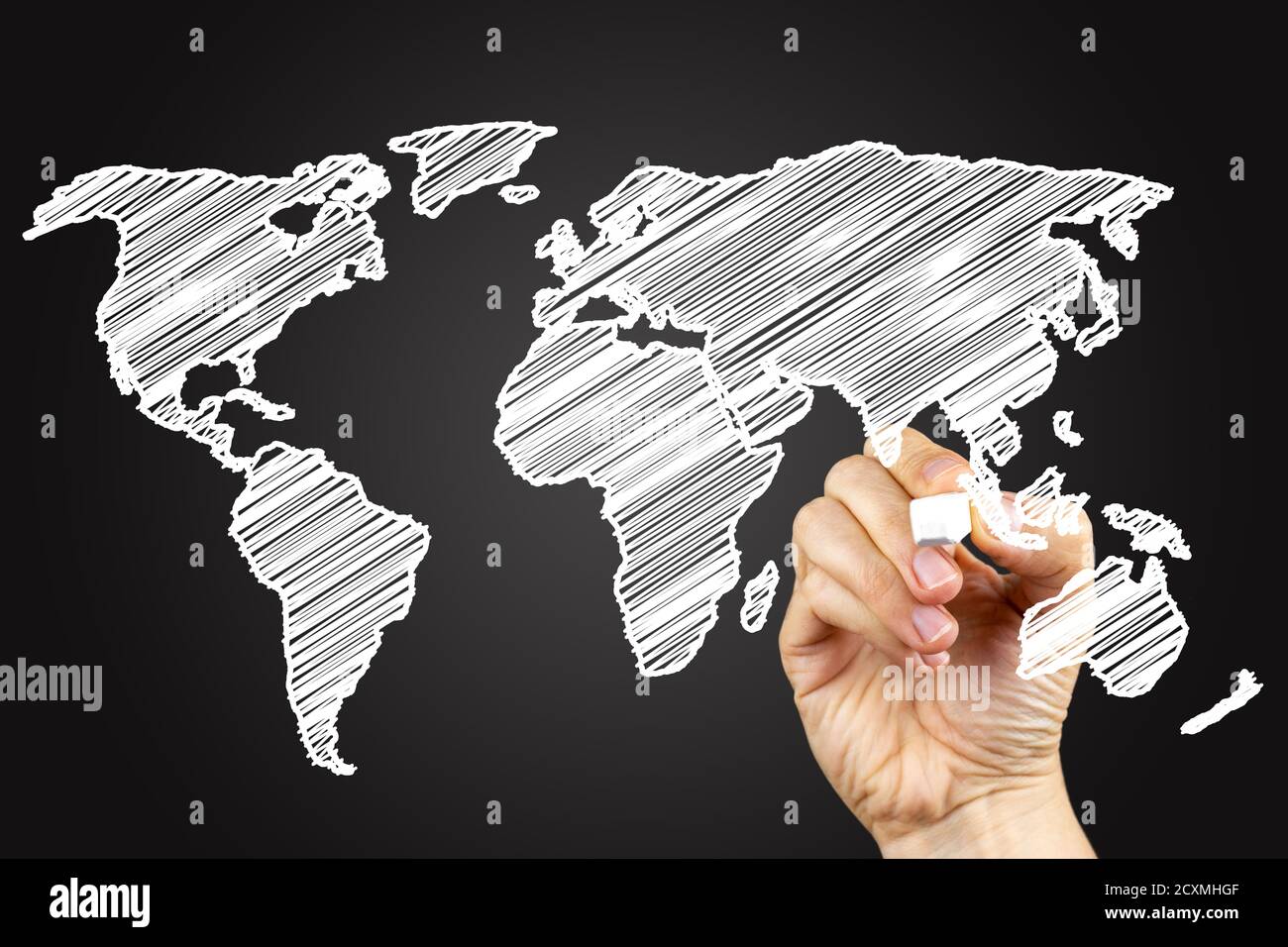 Line drawing world map hi-res stock photography and images - Alamy