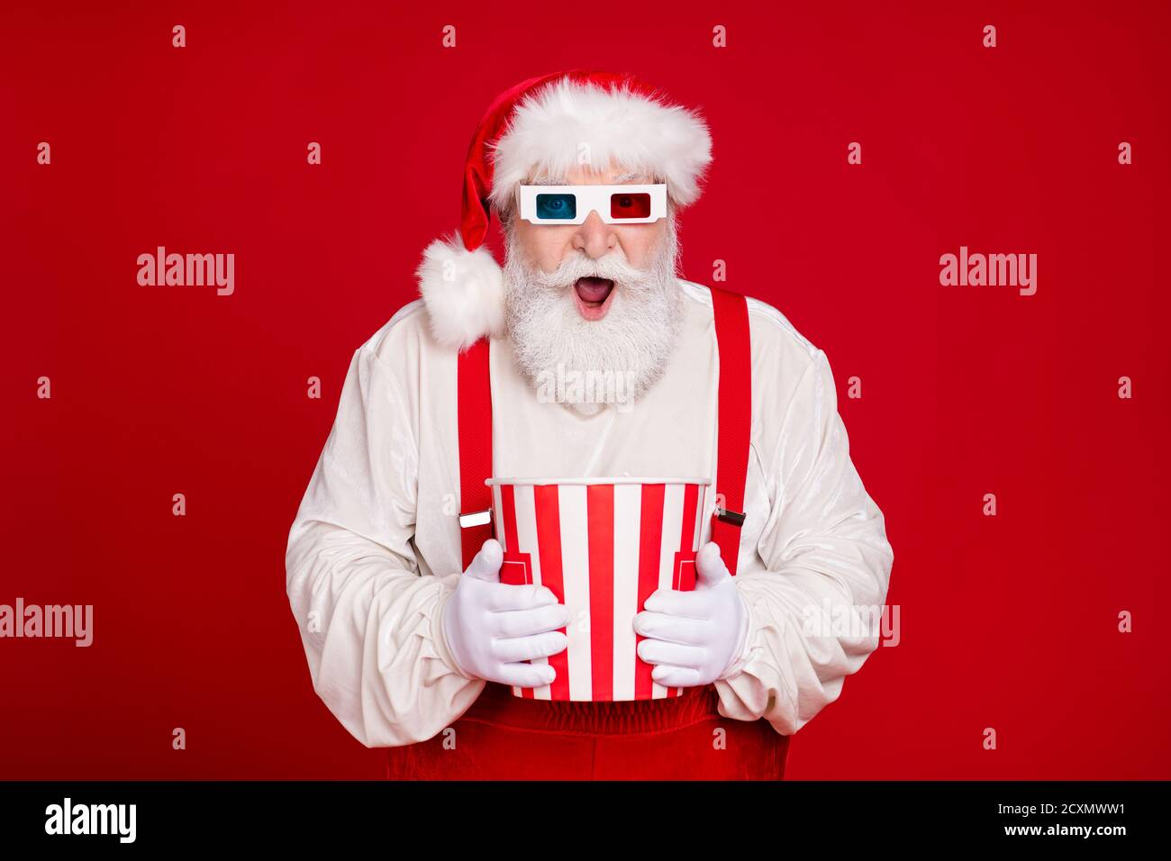 Portrait of his he nice handsome cheerful amazed bearded fat Santa ...
