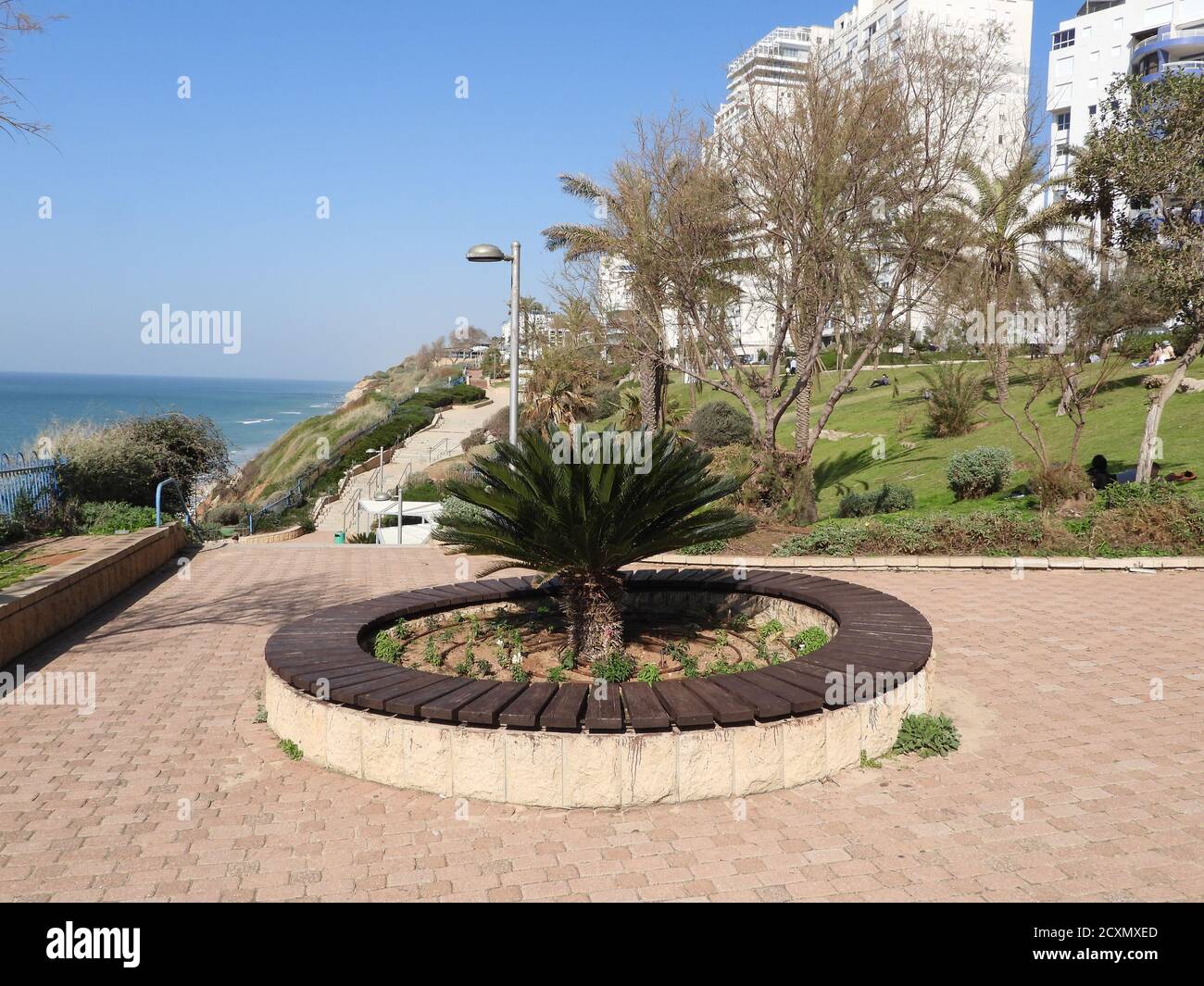 Israel, Sharon Region, Netanya coastal Promenade on the cliff ...