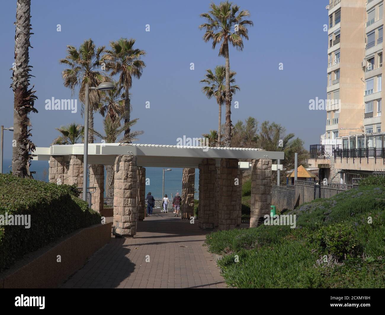 Israel, Sharon Region, Netanya coastal Promenade on the cliff ...