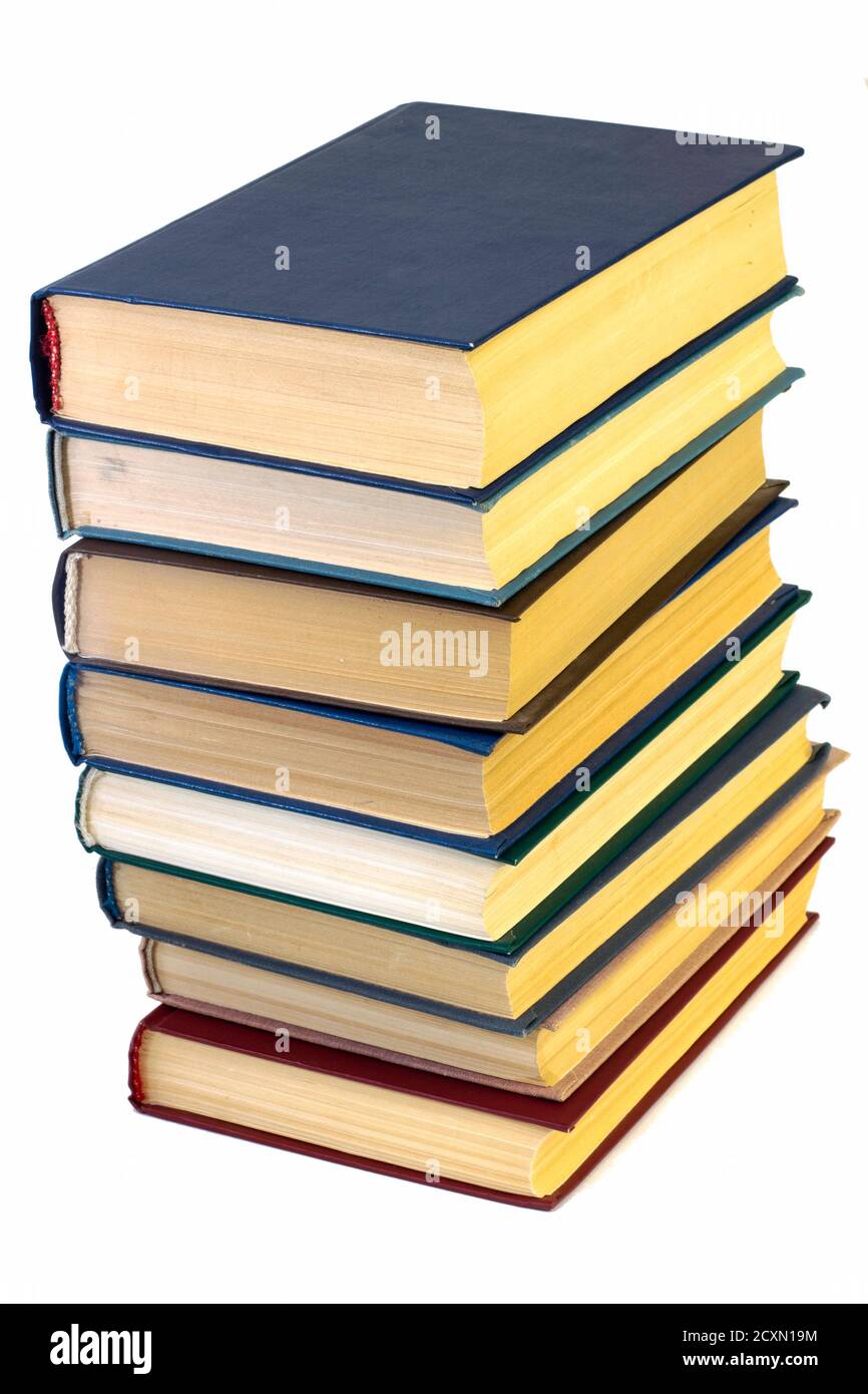 stack of eight books isolated on white background Stock Photo - Alamy