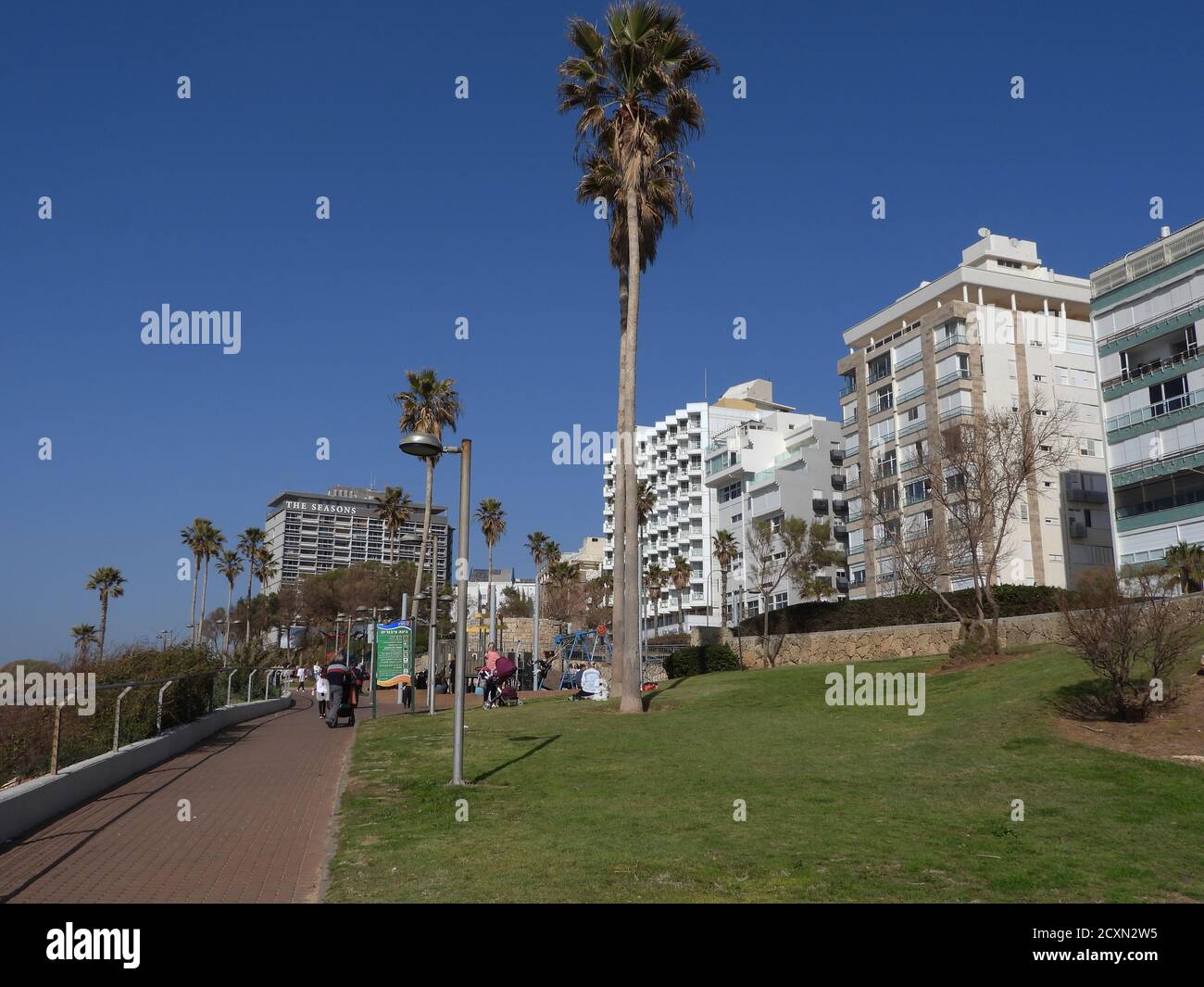 Israel, Sharon Region, Netanya coastal Promenade on the cliff ...