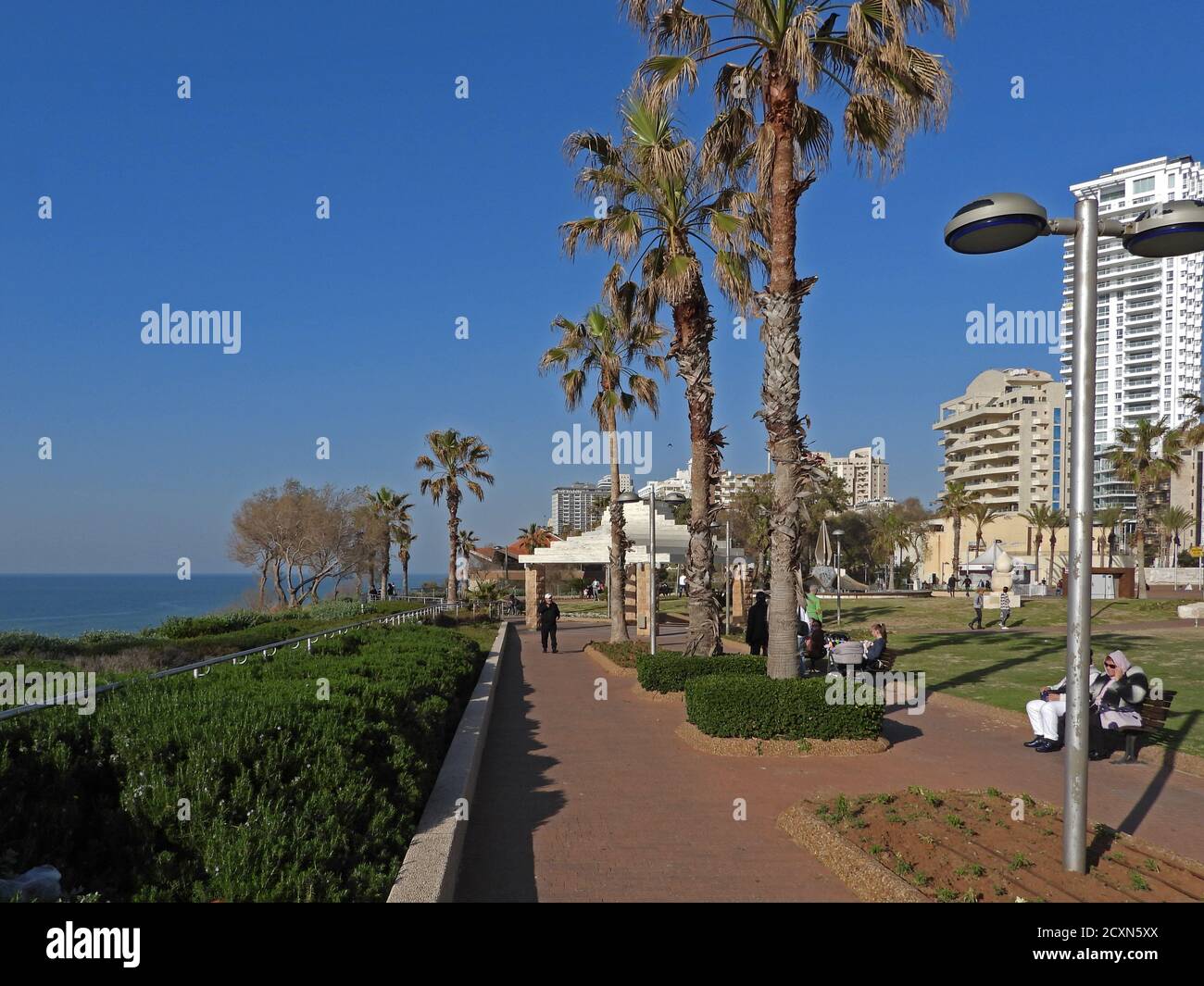 Israel, Sharon Region, Netanya coastal Promenade on the cliff ...