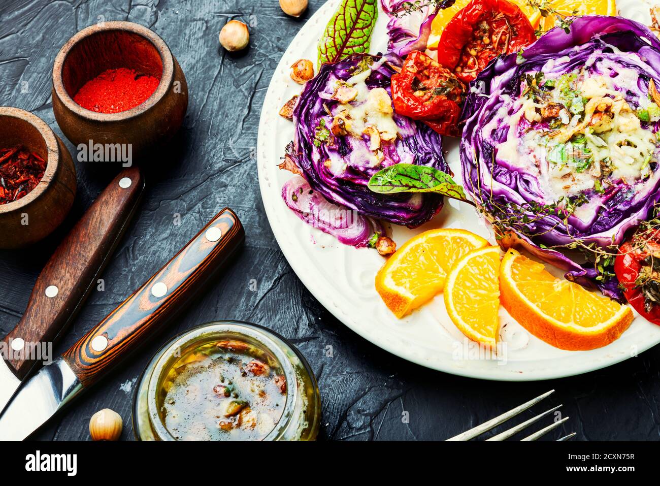 Vegetable steak from red cabbage baked with orange and hazelnuts ...