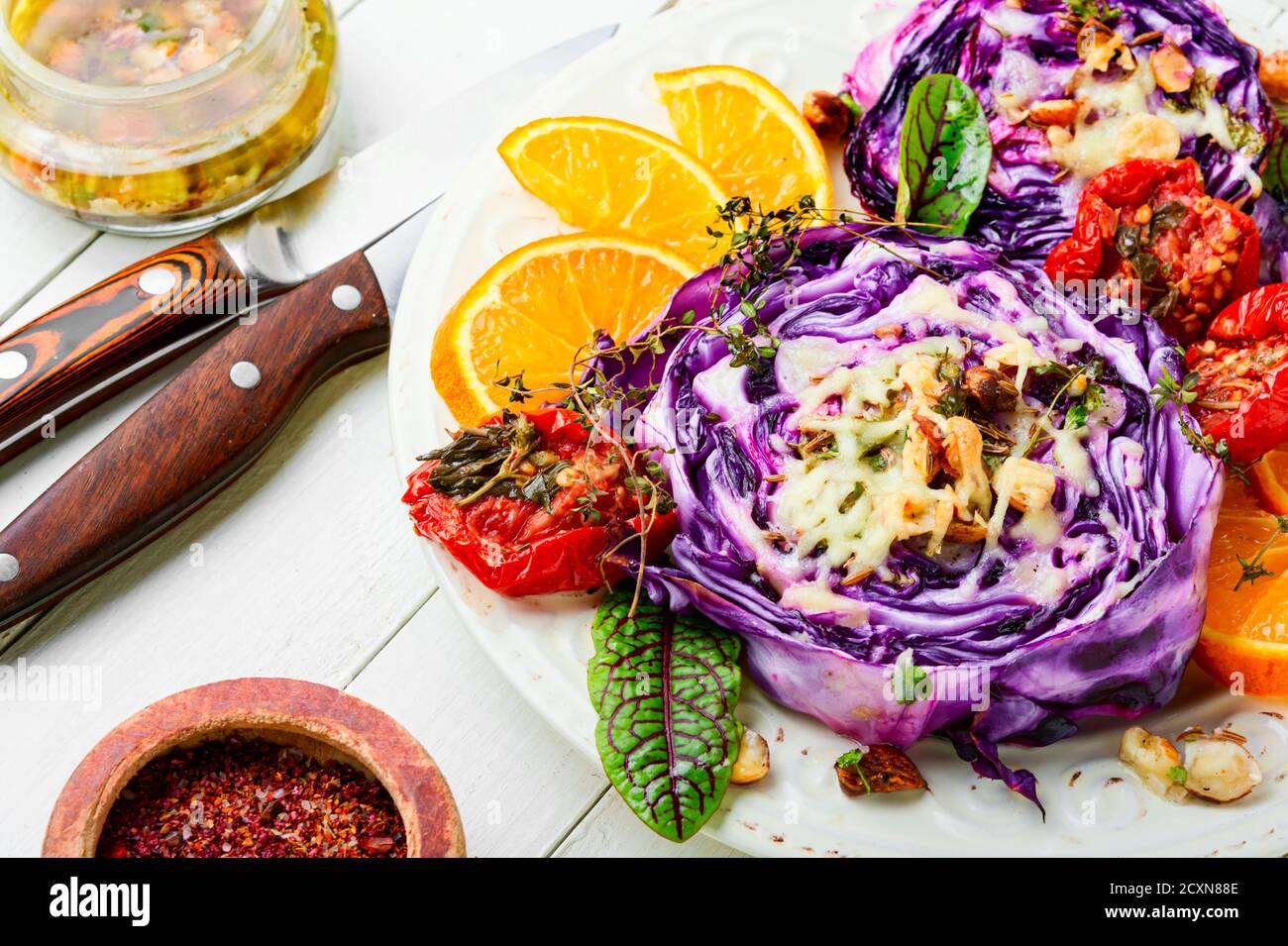 Vegetable steak from red cabbage baked with orange and hazelnuts ...