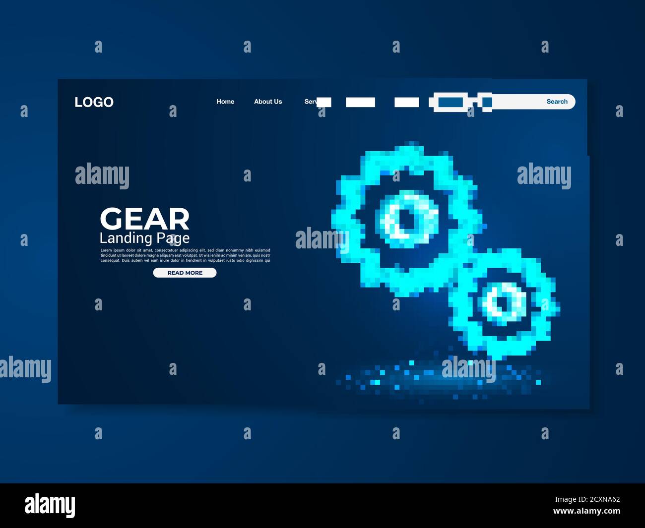 Gear technology landing page with world map, interface, vector ...