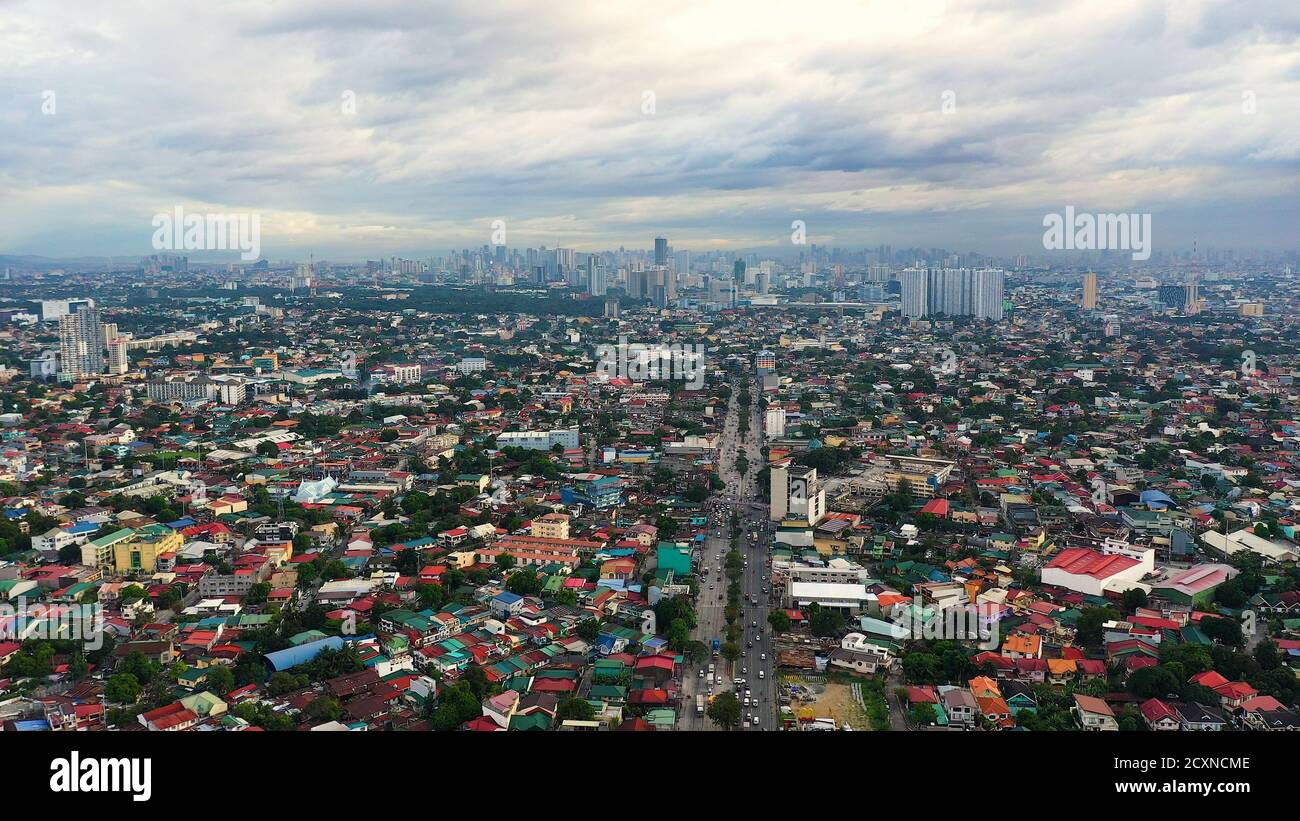 Top view of Panorama of Manila city. Skyscrapers and business centers ...
