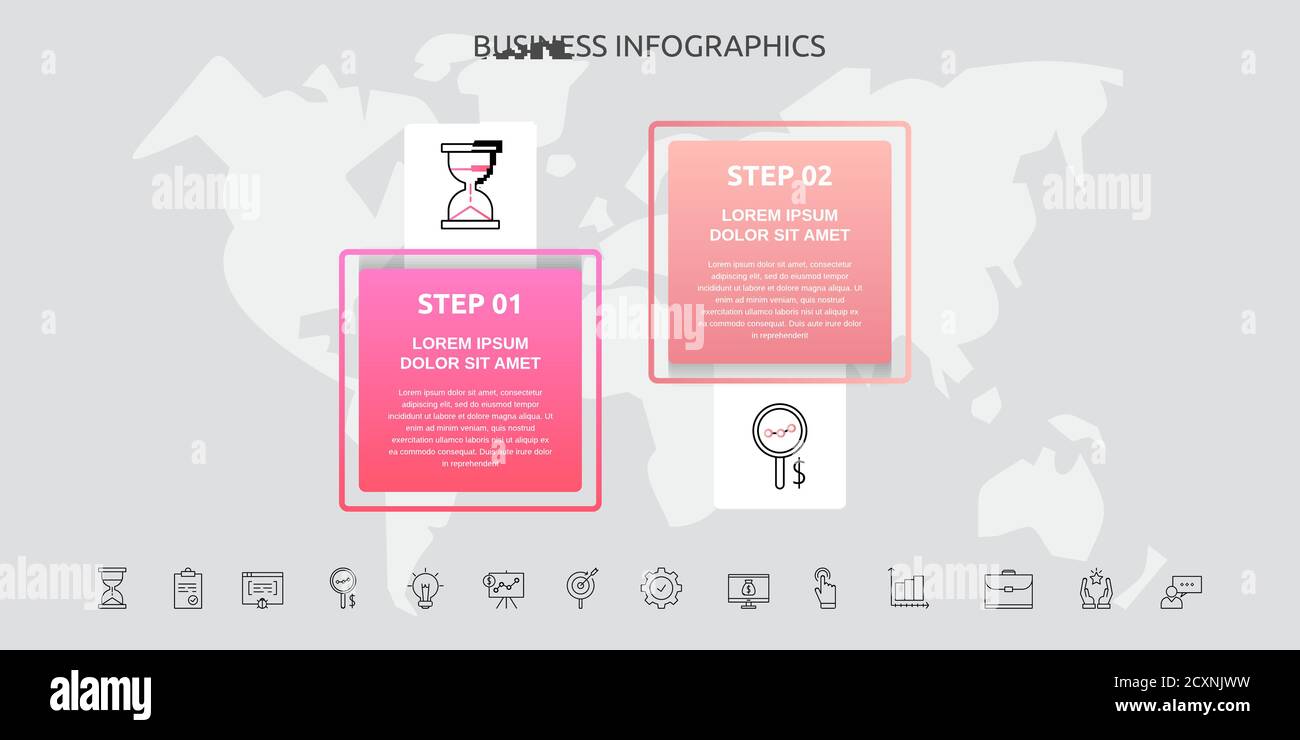 Infographics squares with 2 steps, icons. Vector template used for ...