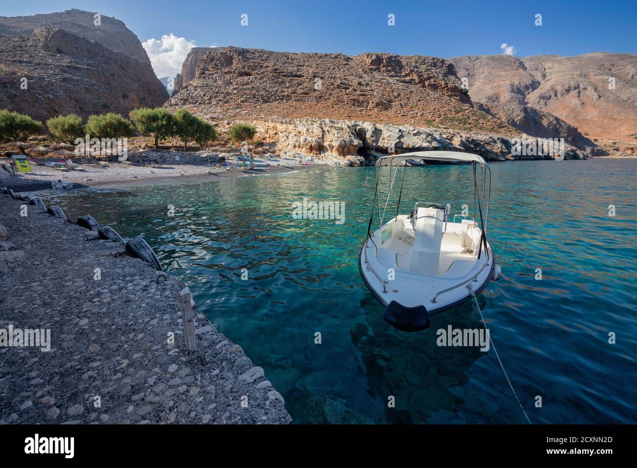 Marmara beach with Aradena Gorge in the distance. Crete, Greece Stock ...