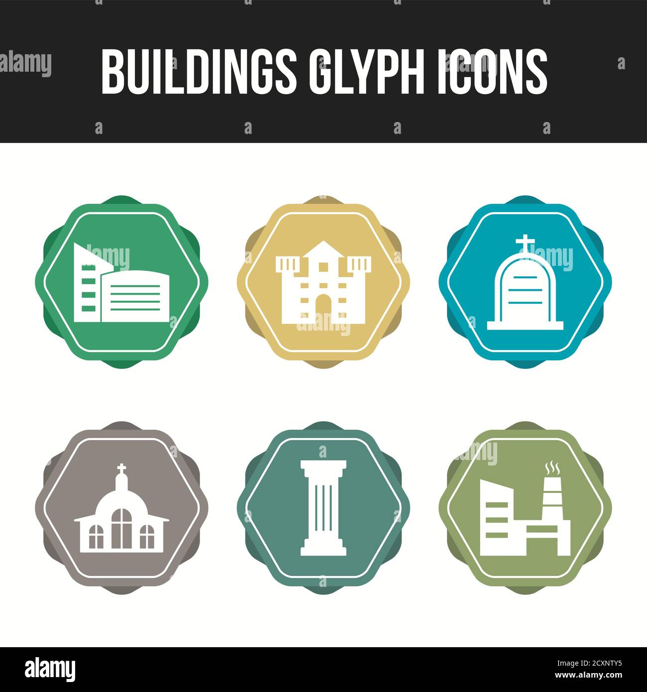 Beautiful buildings vector icon set for commercial use Stock Vector ...