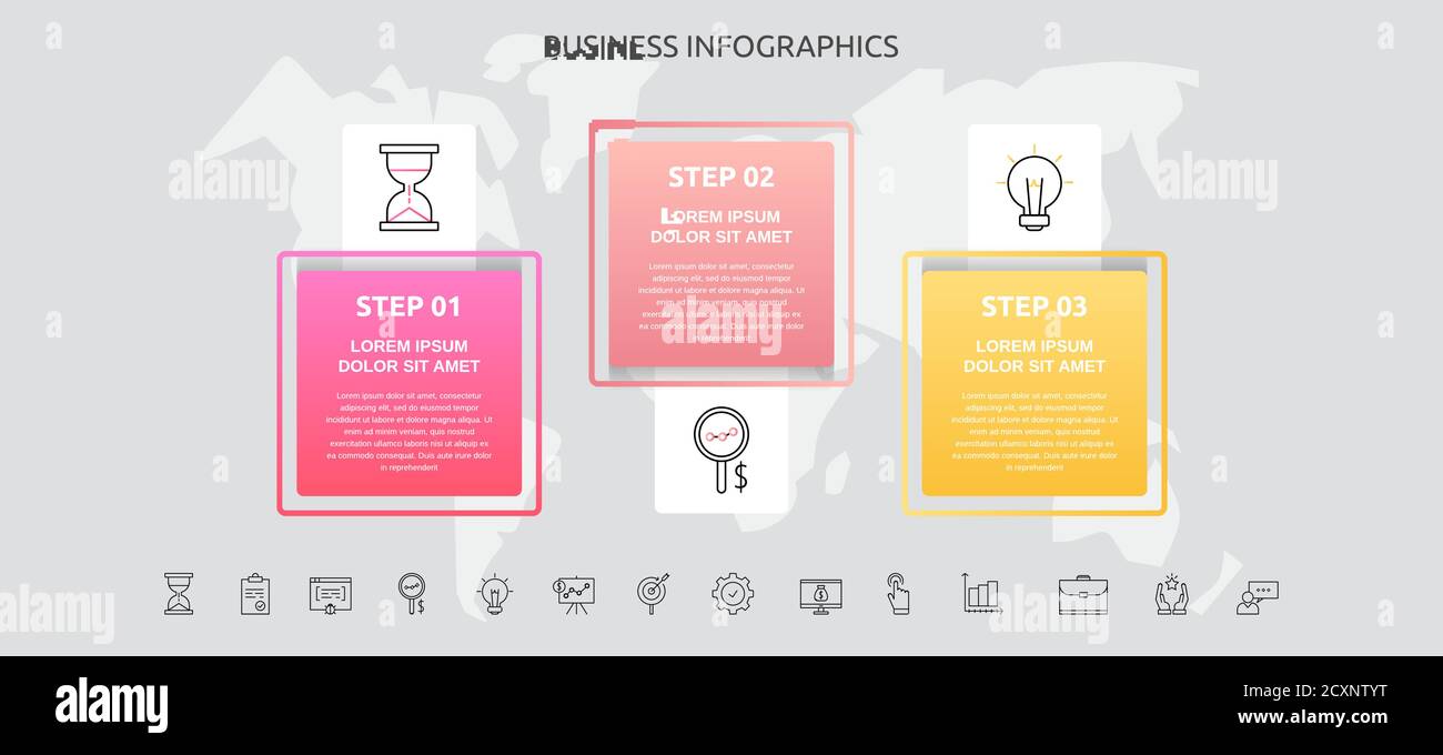 Infographics squares with three steps, icons. Vector template used for ...