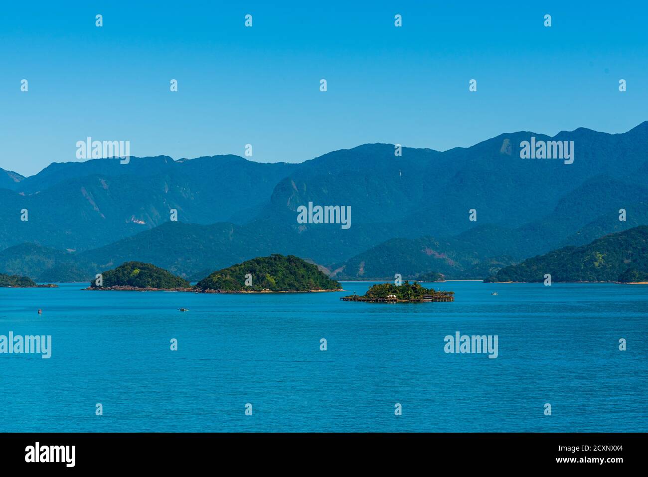 Blue panorama of ocean, mountains and islands in Brazil Stock Photo - Alamy