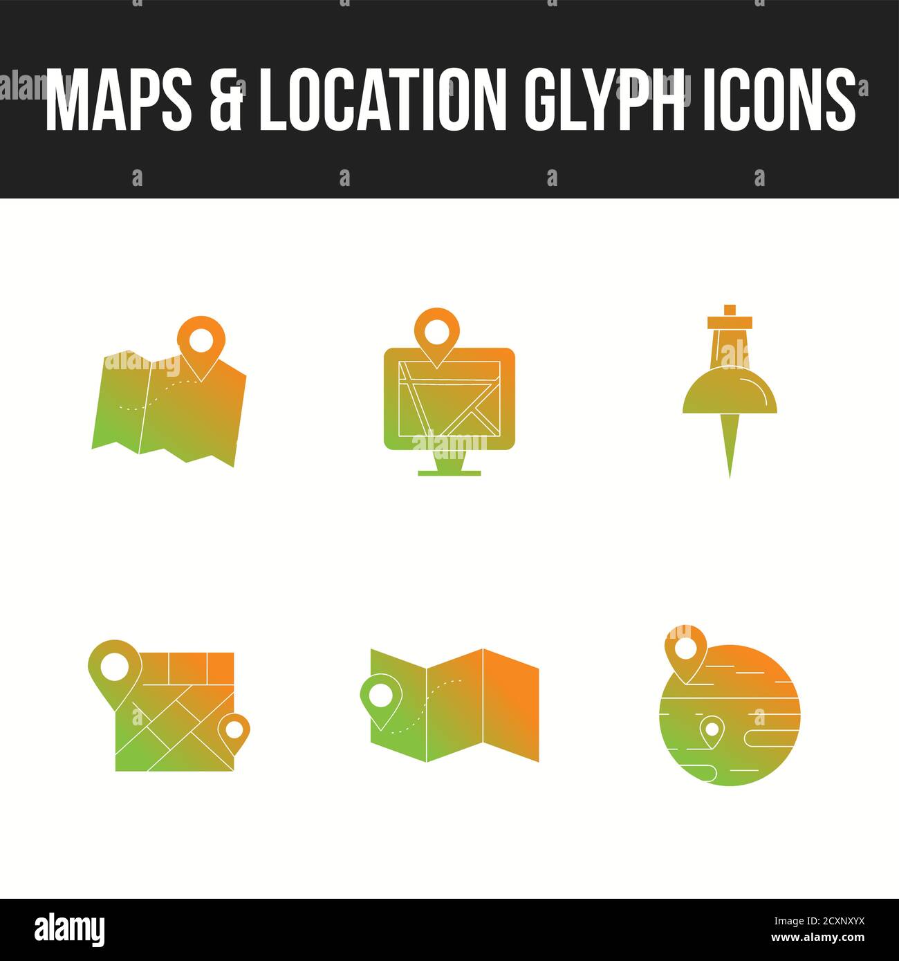 Unique set of maps & location 6 glyph icons Stock Vector Image & Art ...