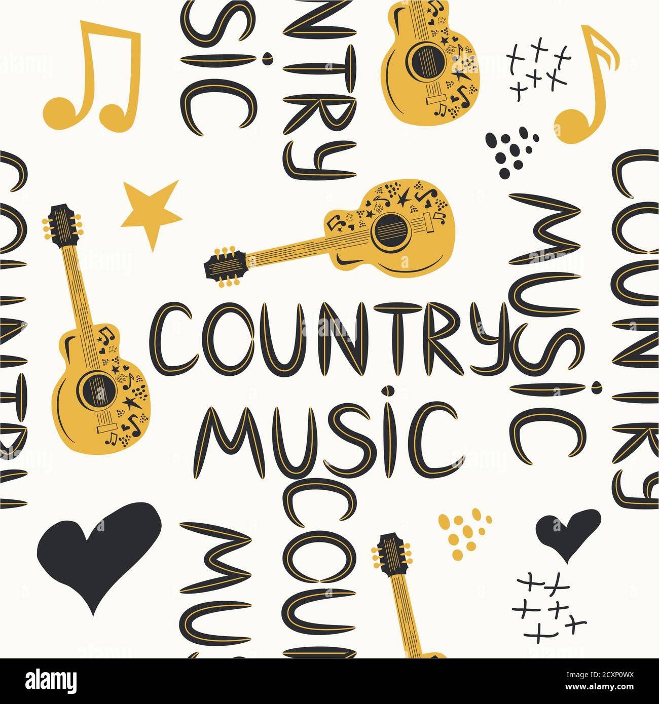 hand-drawn musical seamless pattern with the inscription country music ...