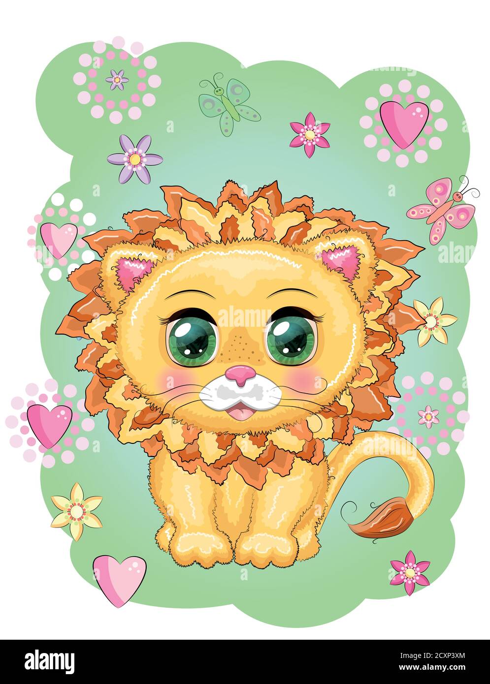 Cute cartoon lion with big eyes in a children's bright style Stock ...